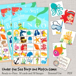 Digital Under the Sea Bingo, Printable Mermaid Bingo, Ocean Animals ...