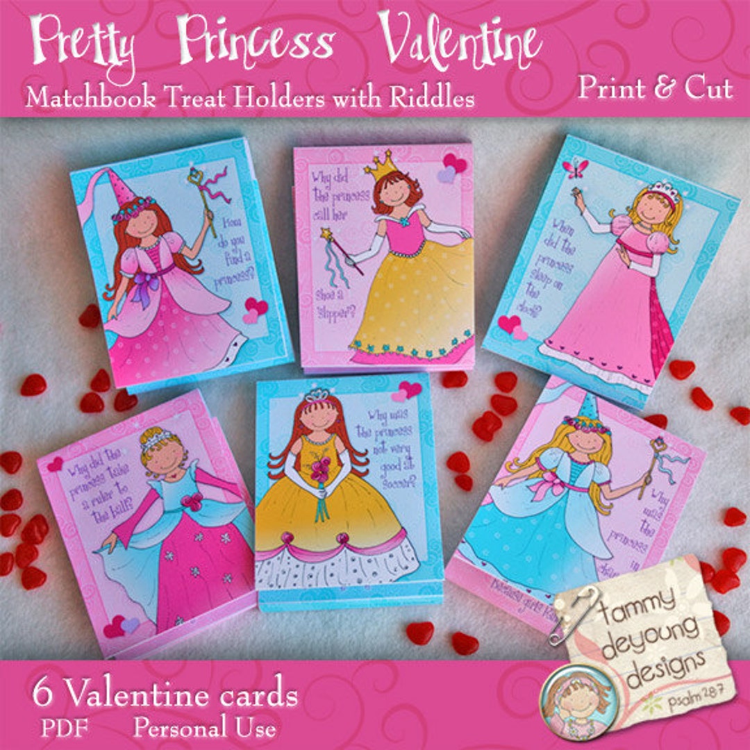 Valentines for Girls, Printable Princess Valentines, DIY Treat Holders ...