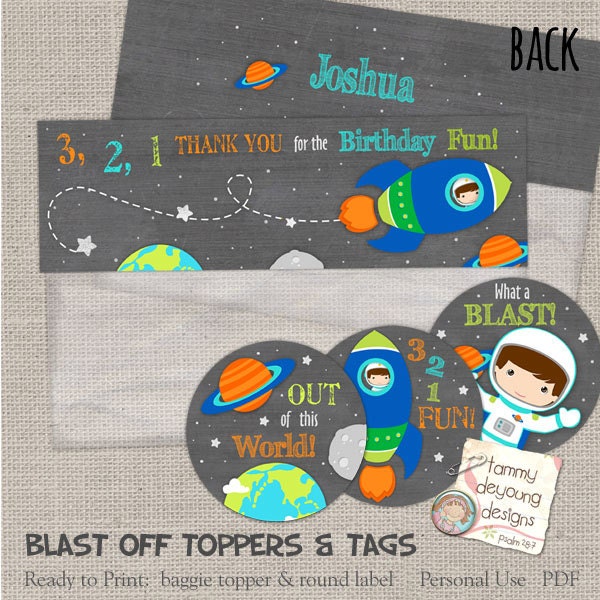 Outer Space Party Treat Bag Toppers and Tags Digital Space | Etsy