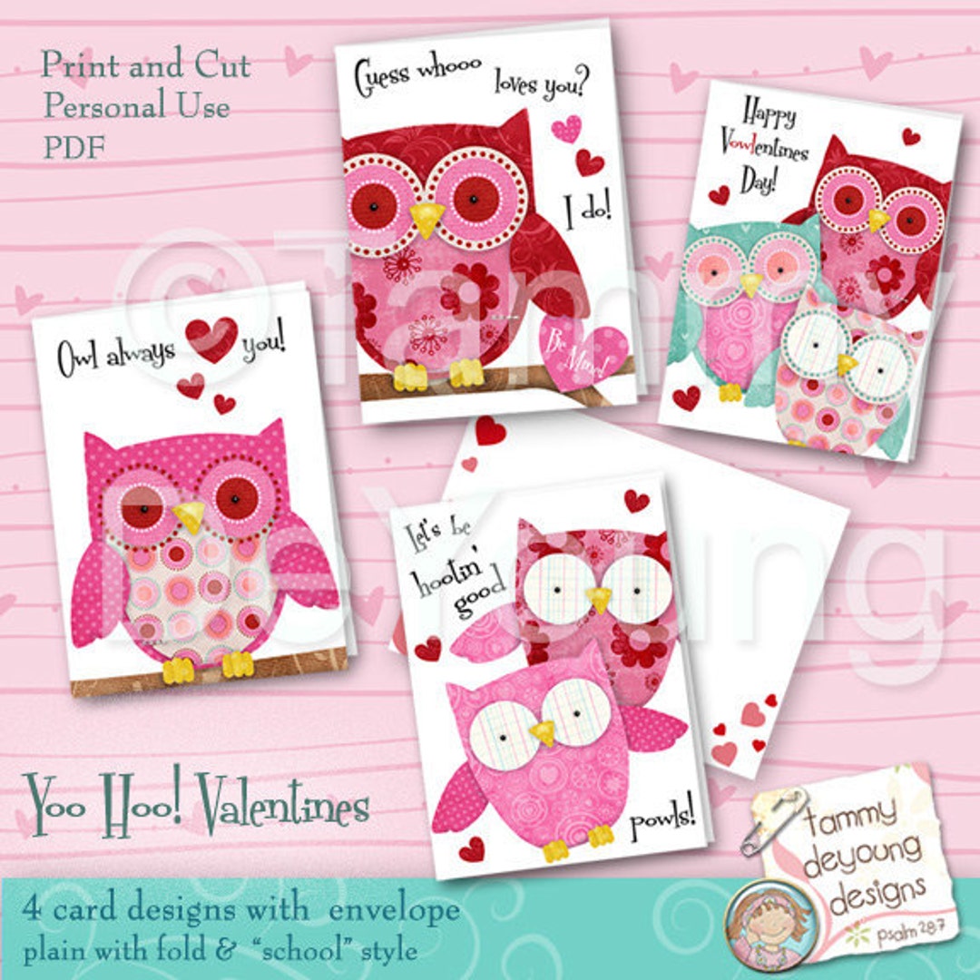 Owl Valentines Cards for Kids *girls Valentines *DIY Printable ...
