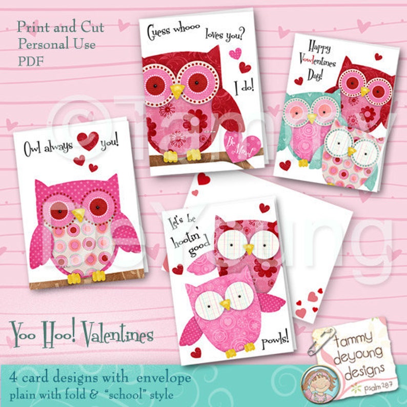 Owl Valentines Cards for Kids *girls Valentines *DIY Printable ...