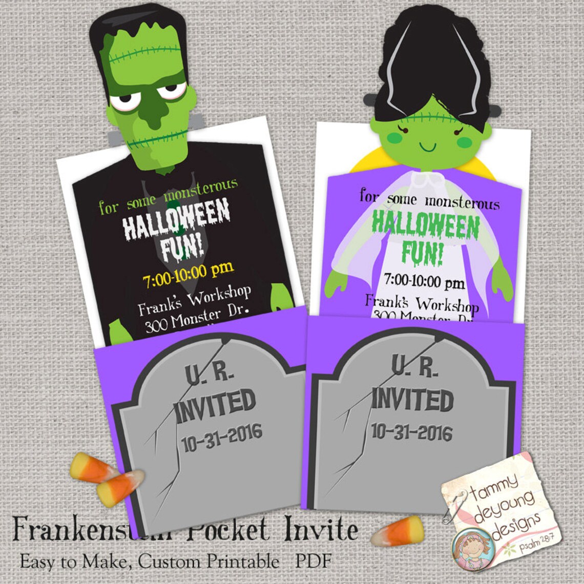 Frankenstein Invite Halloween Party Invitation Printable or - Etsy