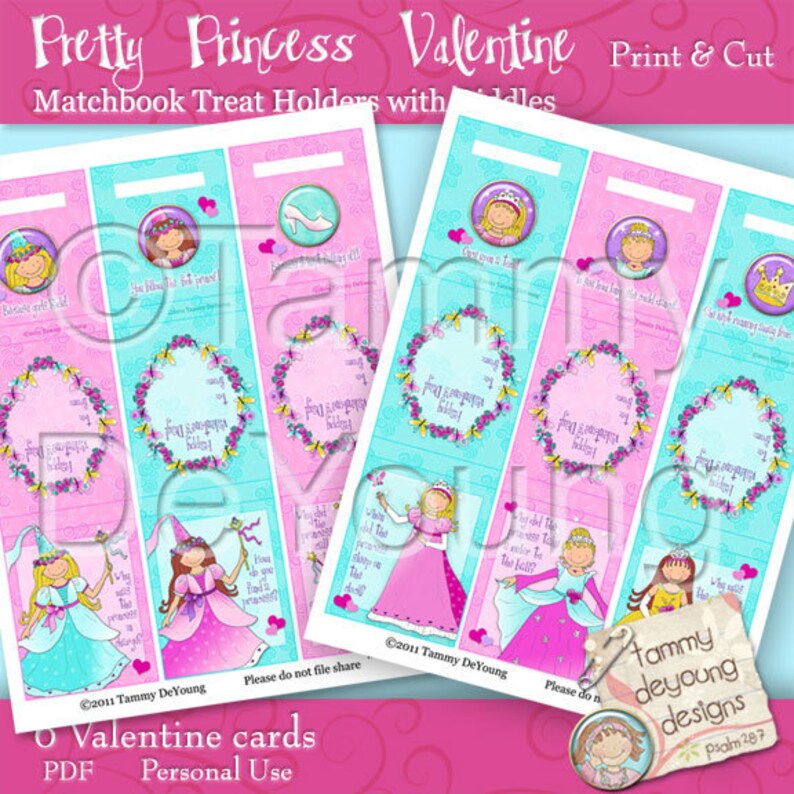 Valentines for girls Printable Princess Valentines DIY treat | Etsy