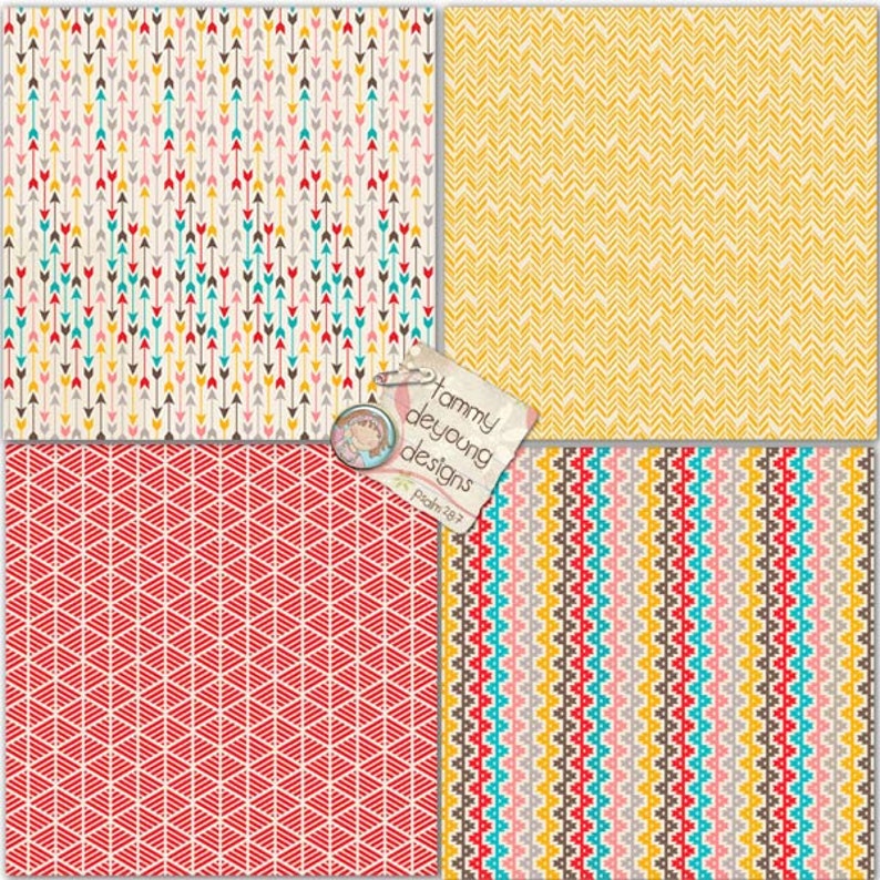 Tribal Digital Paper, Aztec Tribal Backgrounds, Arrows Prints ...