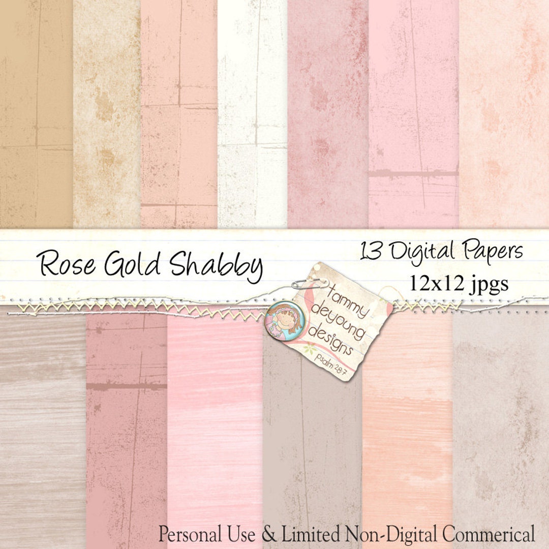 Shabby Digital Papers, Rose Gold Boho Papers for Nursery, Beach ...