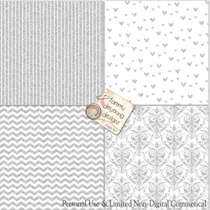 Silver Glitter Digital Paper, Faux Glitter Backgrounds With With Hearts ...