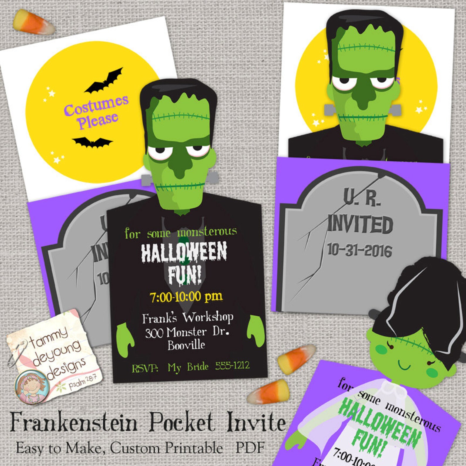 Frankenstein Invite Halloween Party Invitation Printable or | Etsy