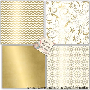 Gold Foil Paper *metallic Gold Digital Paper 1" Elegant Gold Patterns ...