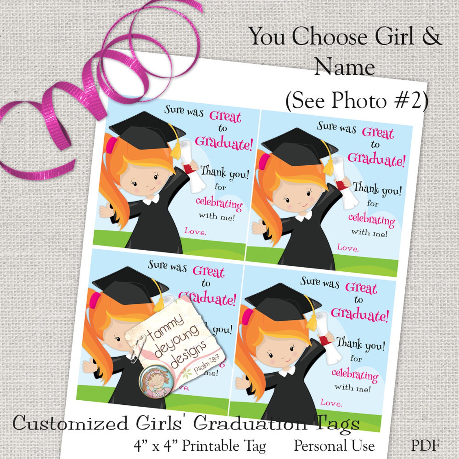 Girls Graduation Tags Kids Graduation Sticker Digital - Etsy