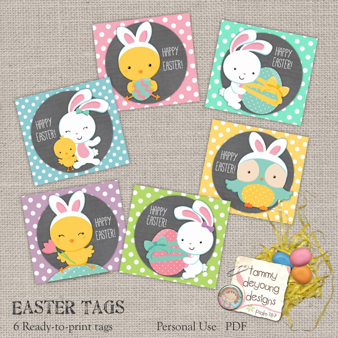 Easter Tags, Printable Easter Treat Labels, Instant Download Treat Bag ...