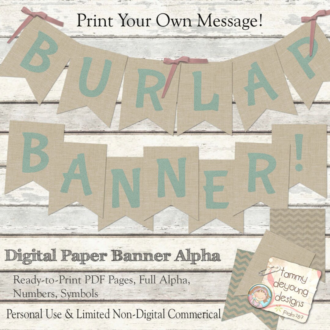 Printable Burlap Banner, Burlap Wedding Banner, Nursery Alphabet ...
