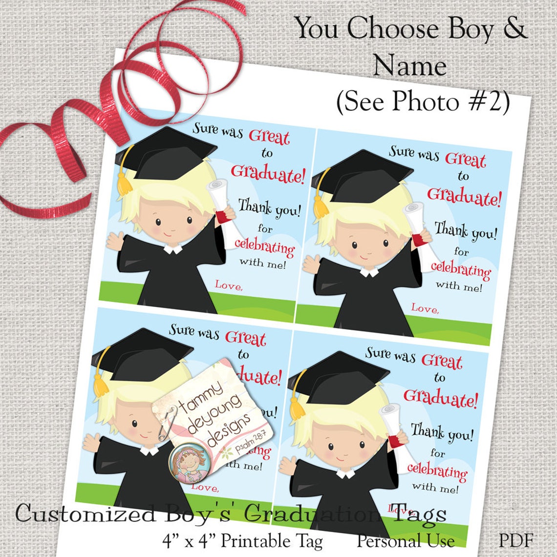Boys Graduation Tags Digital Graduation Thank You Card Kids | Etsy