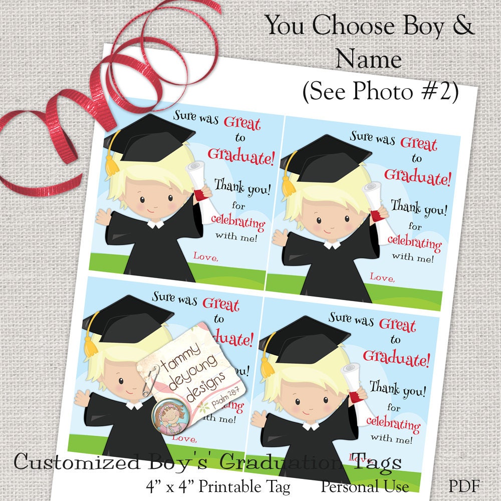 Boys Graduation Tags, Digital Graduation Thank You Card, Kids Custom ...