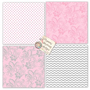 Pink and Gray Digital Paper Backgrounds for Nursery, Weddings ...