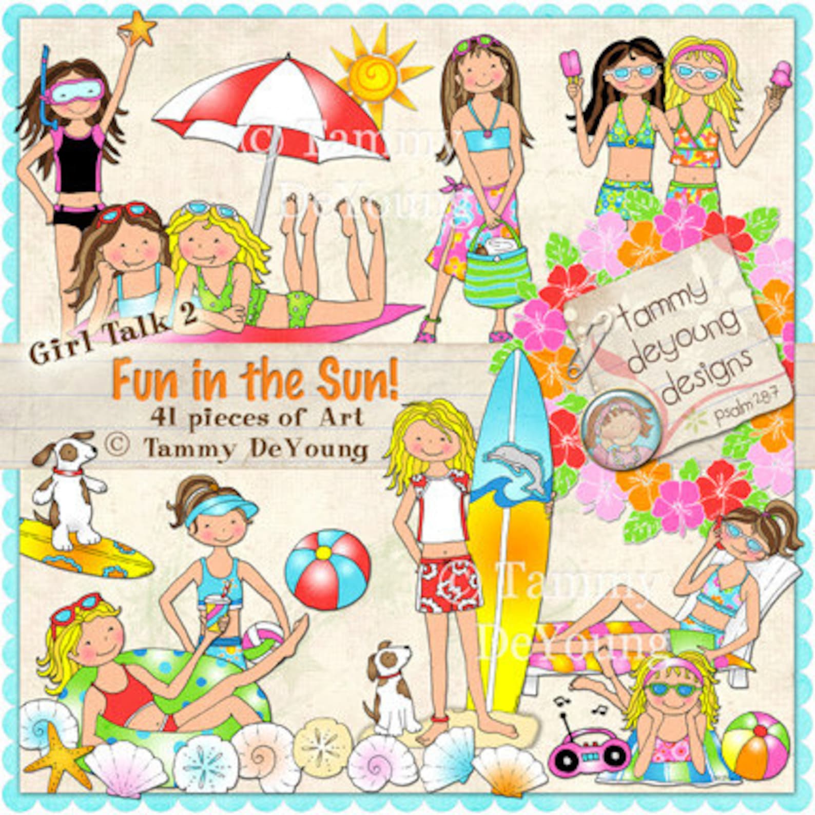 Summer Clip Art beach Clipart Surfing Tween Girls - Etsy