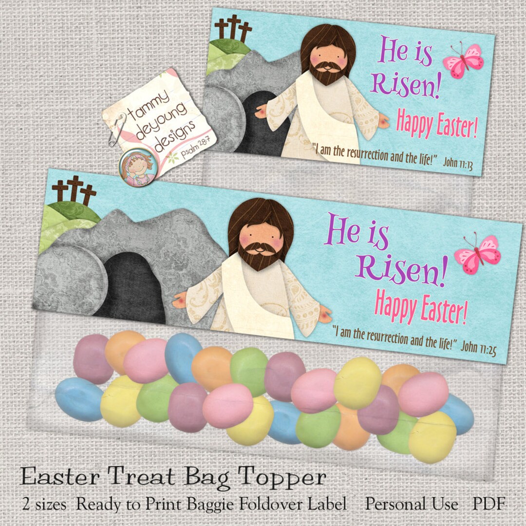 Christian Easter Treat Bag Toppers Printable, He is Risen Jesus Easter ...