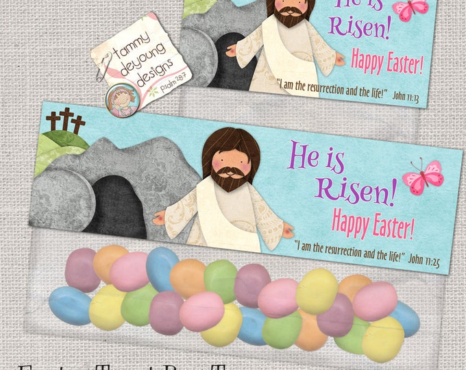 Christian Easter Treat Bag Toppers Printable, He is Risen Jesus Easter ...