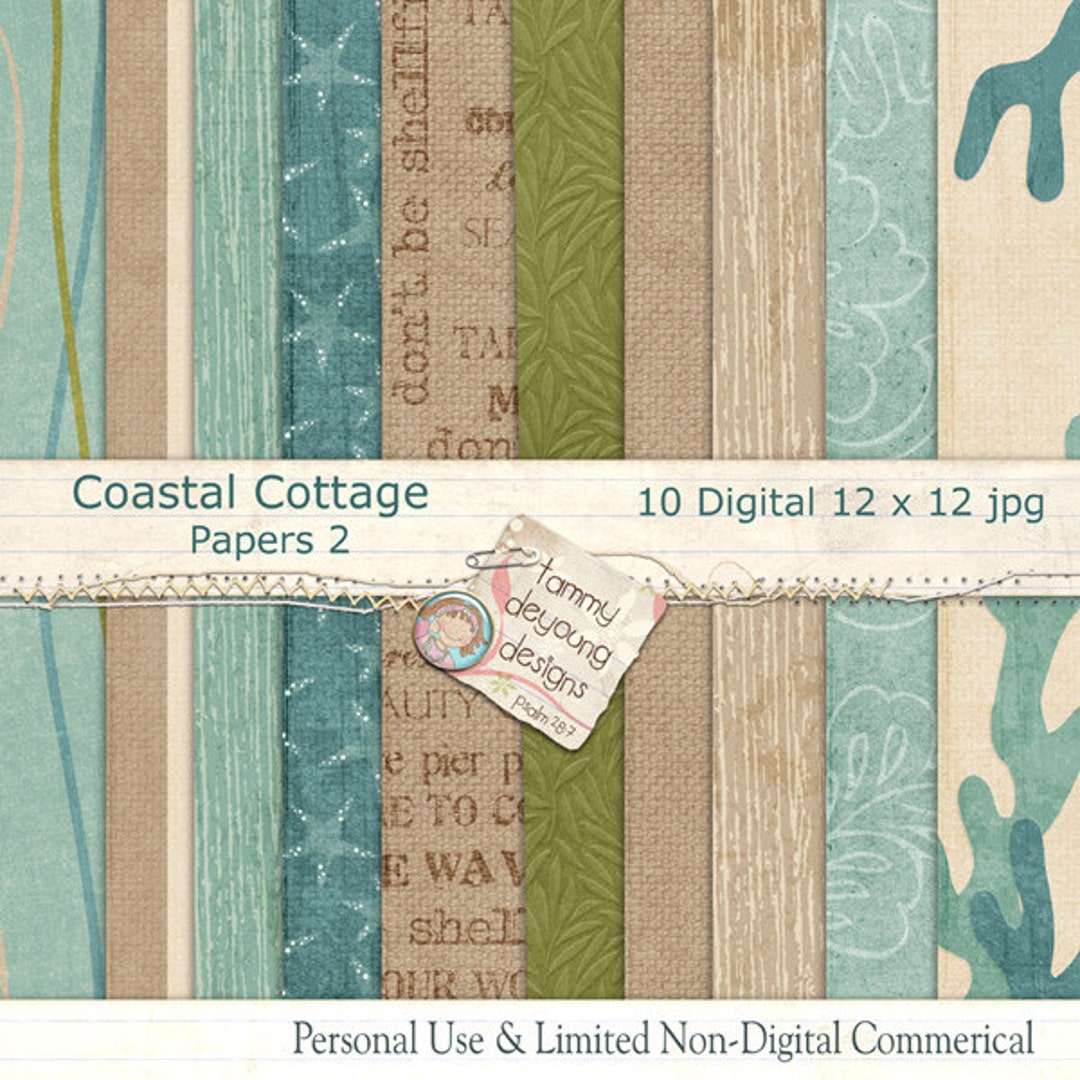 Beach Digital Papers Ocean, Sea Shore Sand Colors for Invitations ...