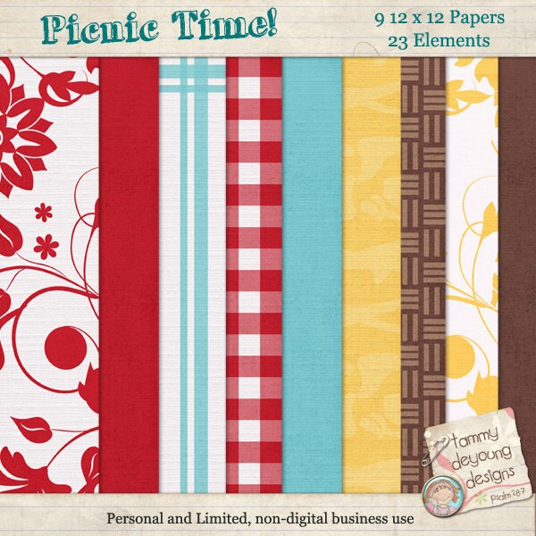Picnic Digital Paper Scrapbook Kit Picnic Clipart and Retro - Etsy
