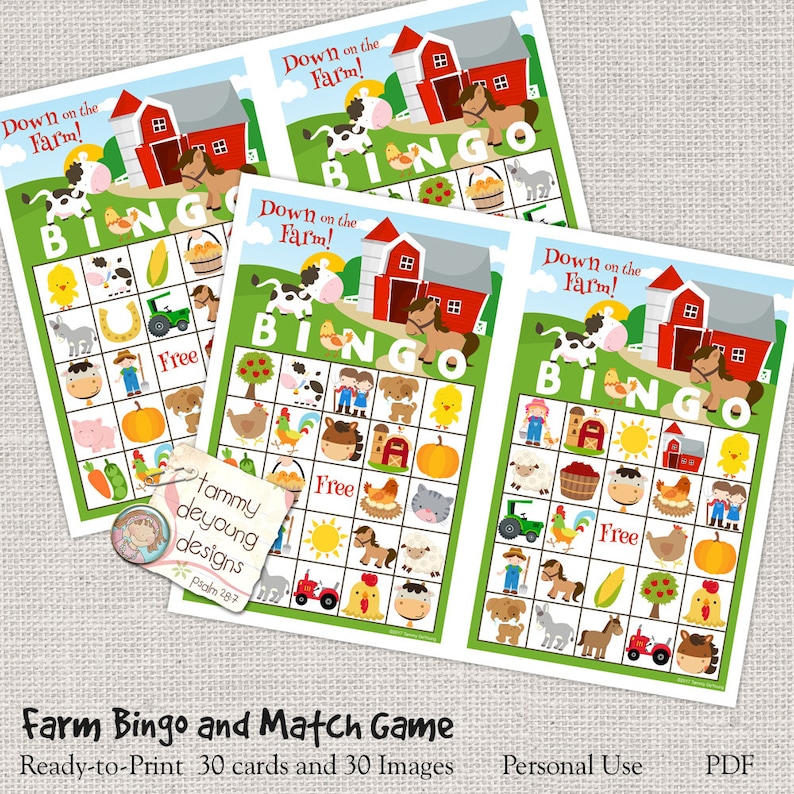 Digital Farm Animal Bingo Printable Barnyard Bingo Game Farm - Etsy