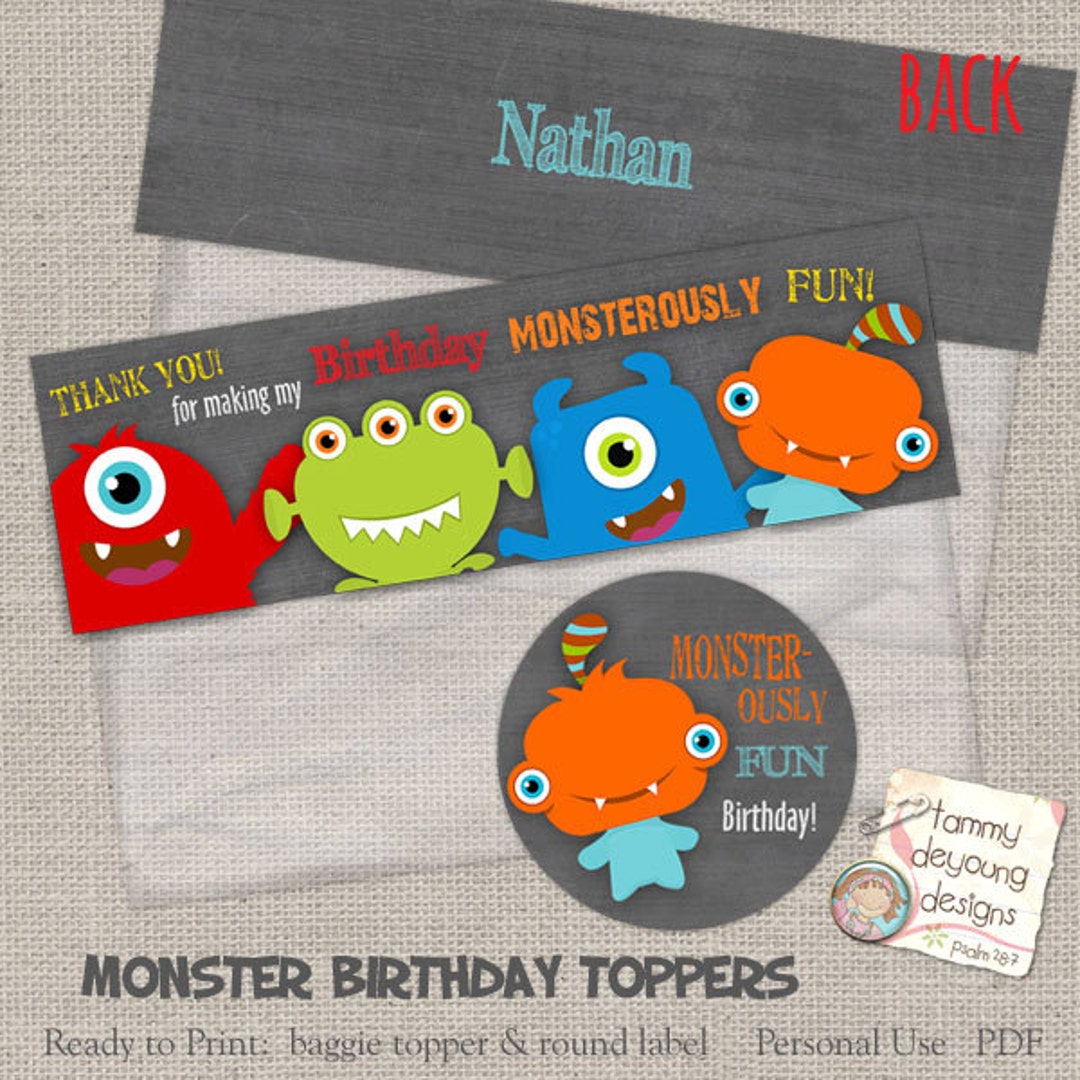 Monster Birthday Treat Bag Toppers* Birthday Tags *DIY Printable Party ...