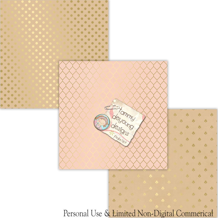 Gold and Blush Pink Digital Papers Rose Gold Wedding Faux Shiny for ...