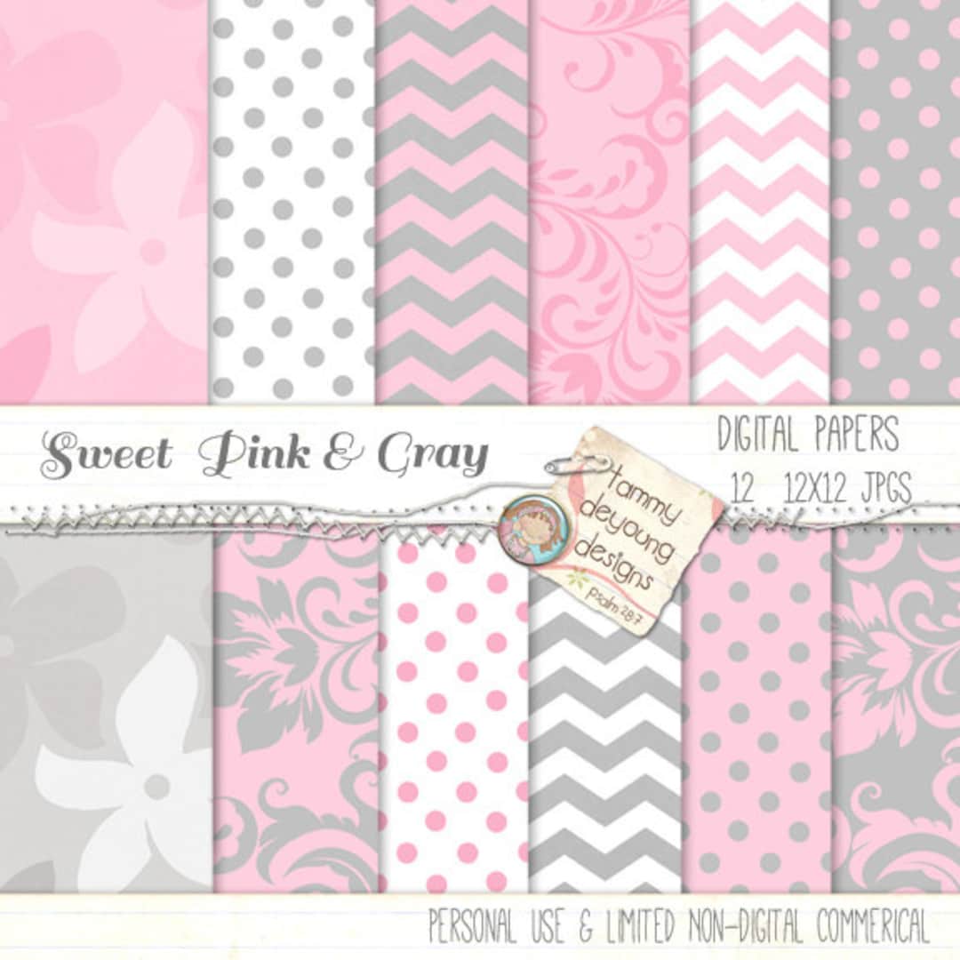 Pink and Gray Digital Paper Backgrounds for Nursery, Weddings ...