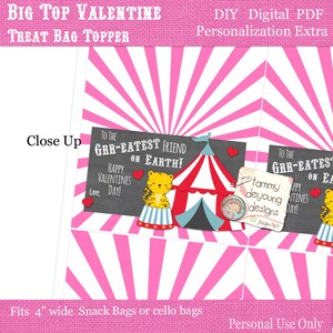 Circus Valentine Card Treat Bag Topper for Kids, Pink Printable Circus ...
