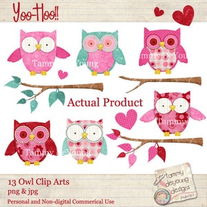 Valentine Owls Clip Art, Boho Owls, Digital Nursery Art Images for ...