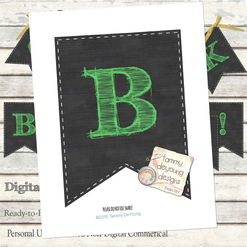 Green Chalkboard Banner Pennants Alphabet Printable Garland | Etsy