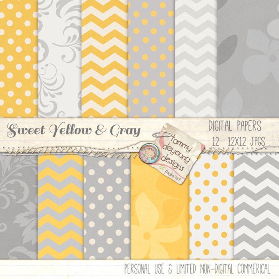 Yellow and Gray Digital Paper Backgrounds for Nursery, Weddings ...