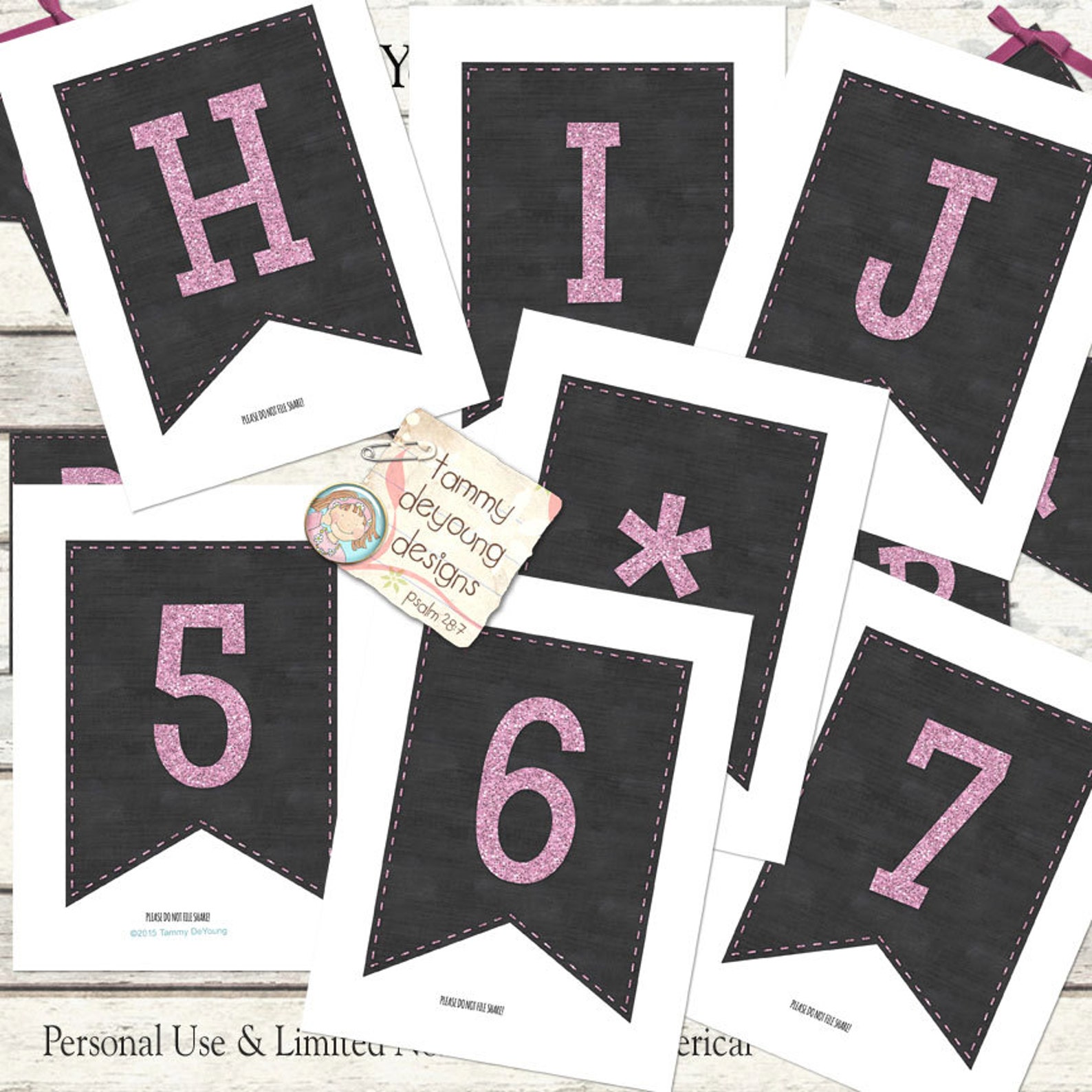 Printable Pink Glitter Banner, Chalkboard Pennants Pink Alphabet ...