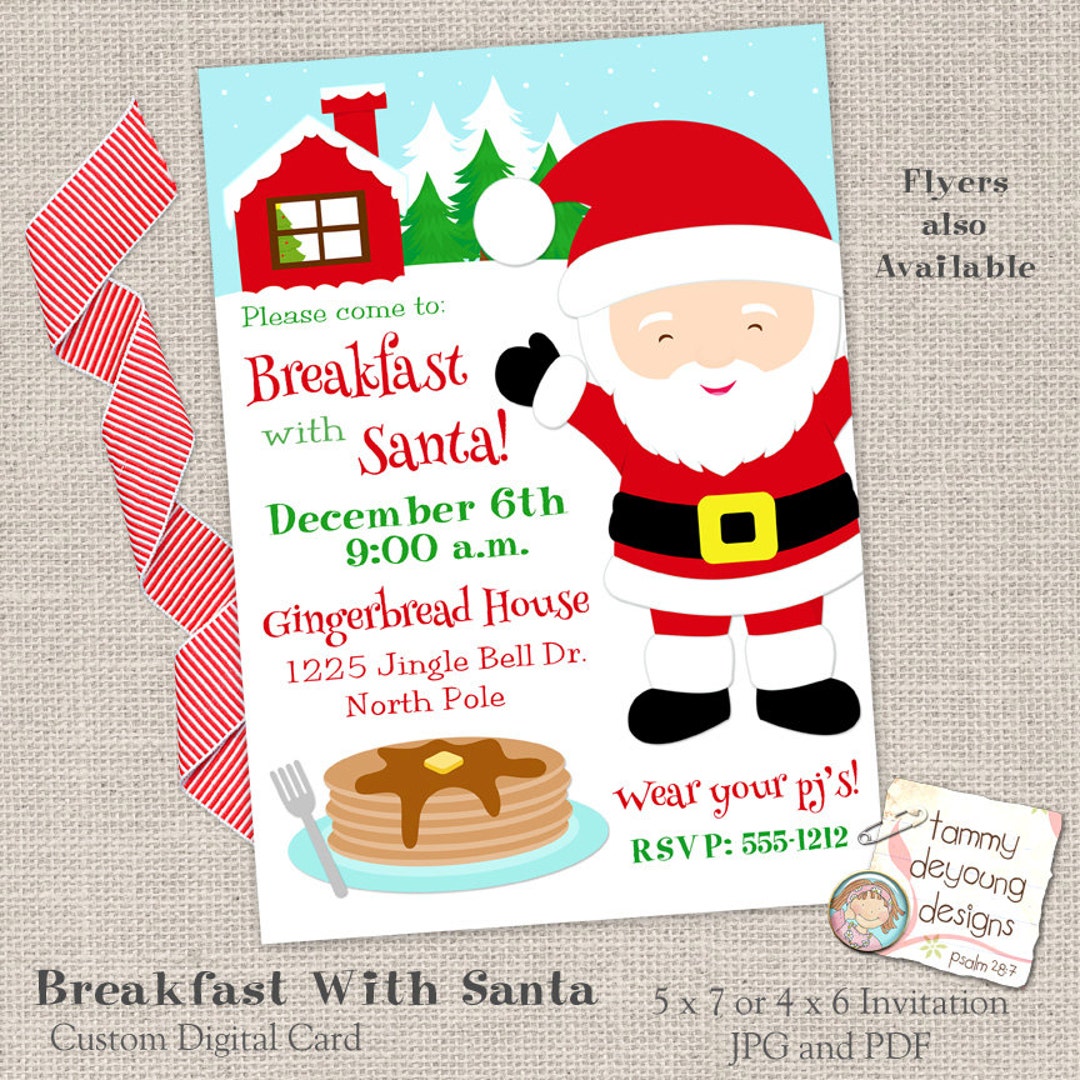 Breakfast With Santa Invitation, Christmas Party Invitation, Pancakes ...