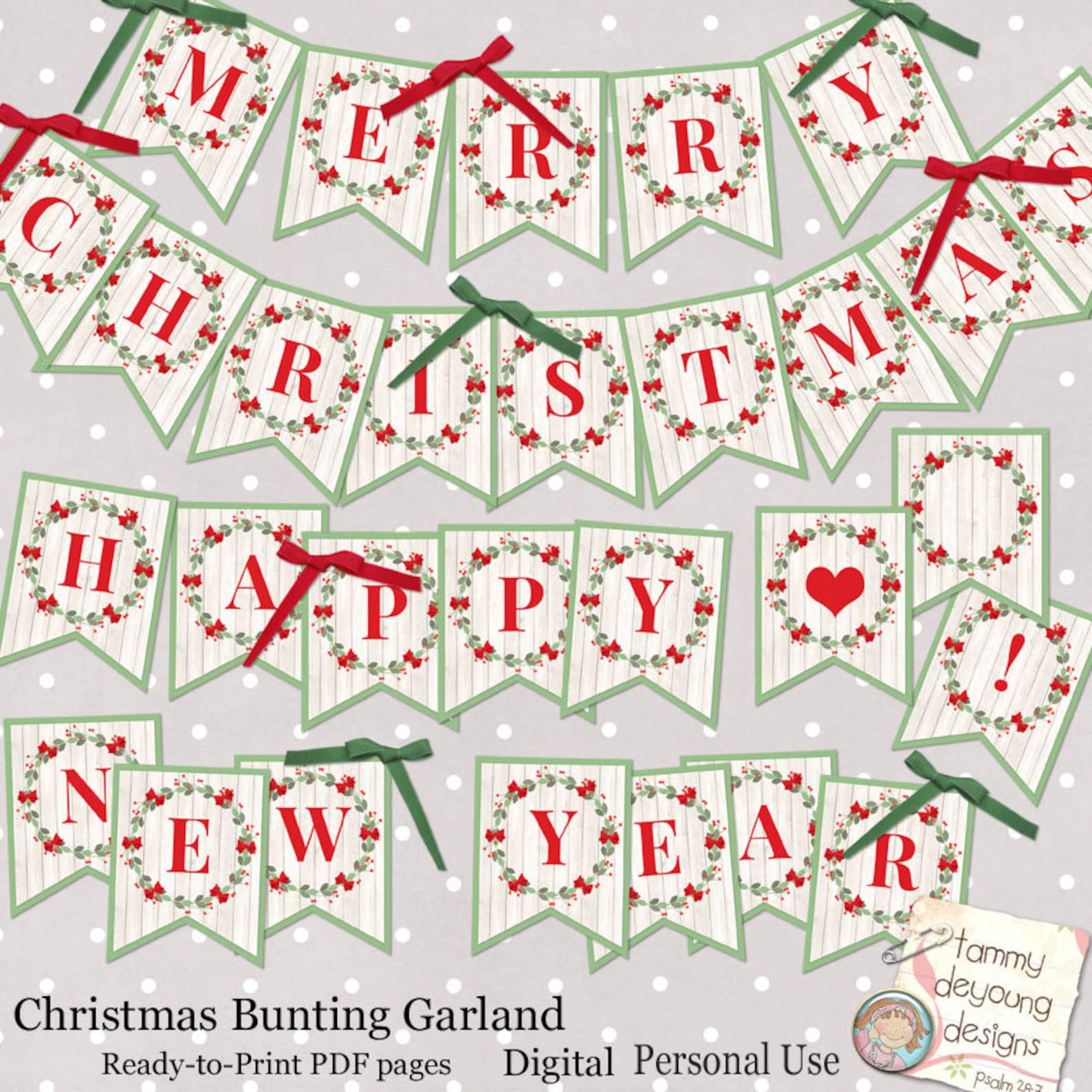 Digital Christmas Bunting, Merry Christmas Banner, Happy New Year ...