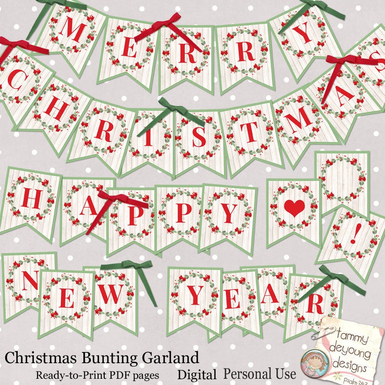 Digital Christmas Bunting, Merry Christmas Banner, Happy New Year ...