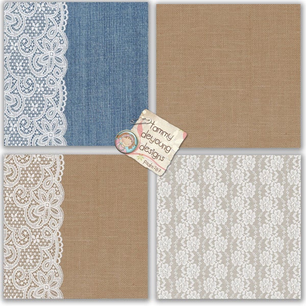 Burlap and Lace Digital Papers denim Lace and Burlap for - Etsy