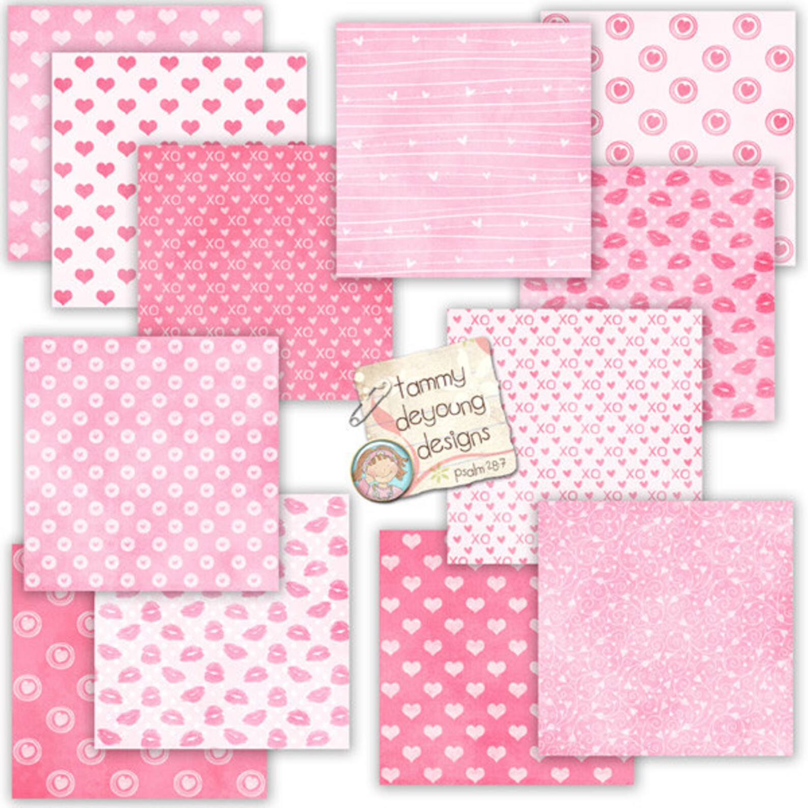 Pink Digital Paper "valentine Digital Paper Kiss Me, Hugs and Kisses ...