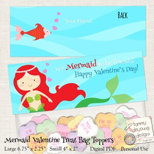 Mermaid Valentines Treat Bag Toppers for Kids, Girls Valentine Party ...
