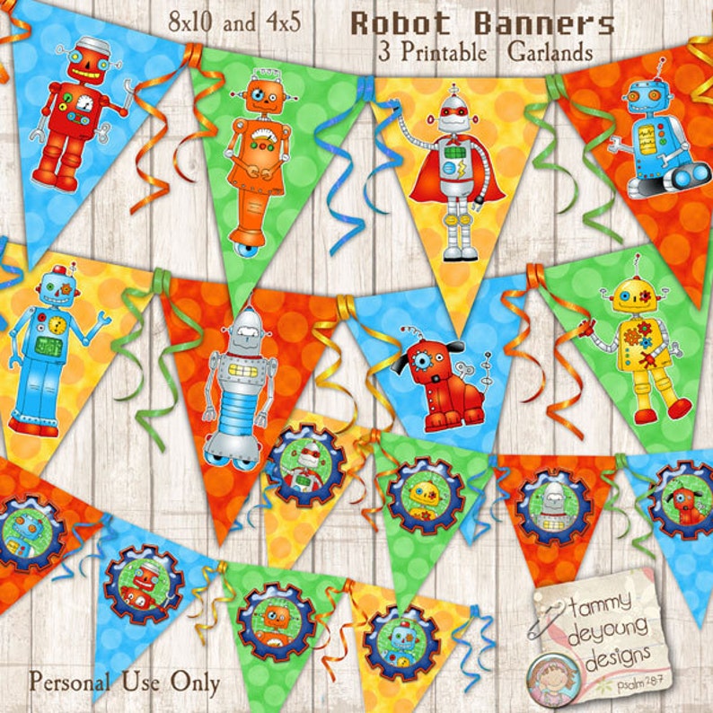 Robot Party Banner Printable, Kids Birthday Party Garland, Robot ...