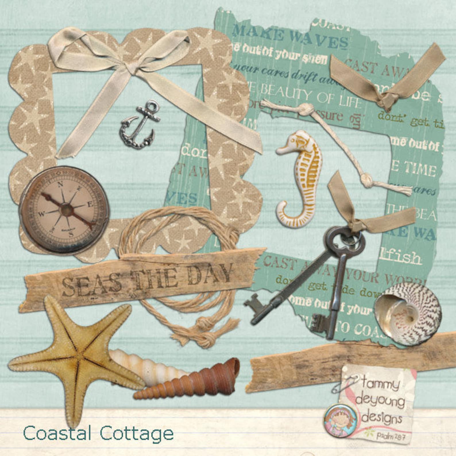 Beach Themed Scrapbook Kit, Beach Digital Papers, Beach Clip Art, Ocean ...