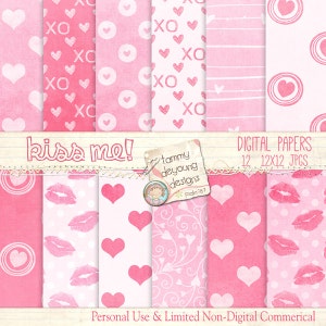 Pink Digital Paper "valentine Digital Paper Kiss Me, Hugs and Kisses ...