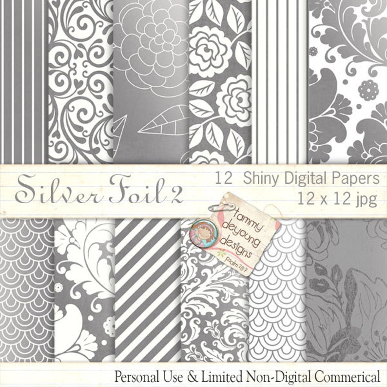 Papel digital de plata papel metálico de lámina de plata - Etsy España
