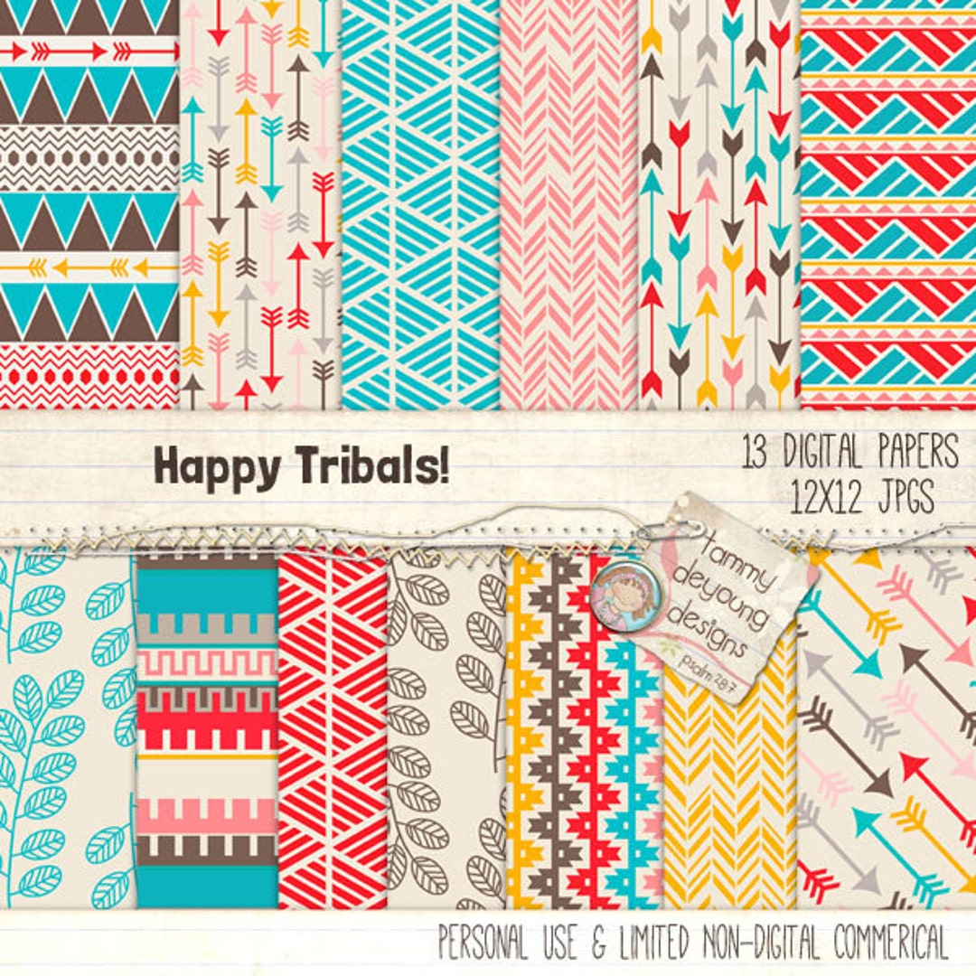 Tribal Digital Paper, Aztec Tribal Backgrounds, Arrows Prints ...