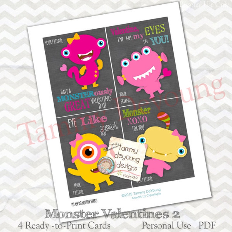 Monster Valentine Cards for Kids, Girls Valentines With Cute, Funny ...