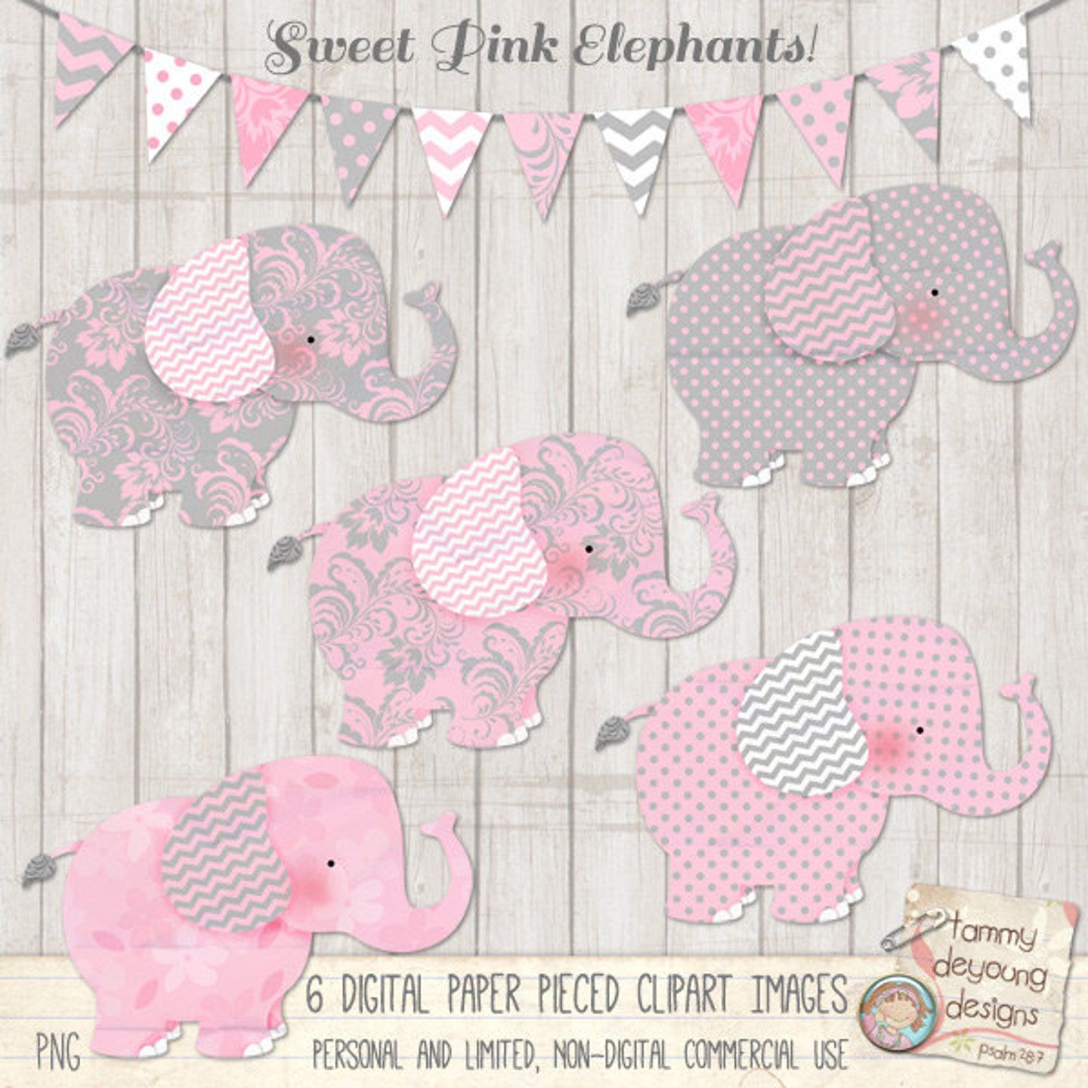 Elephant Clip Art Nursery Elephants Clipart Pink Gray Baby - Etsy