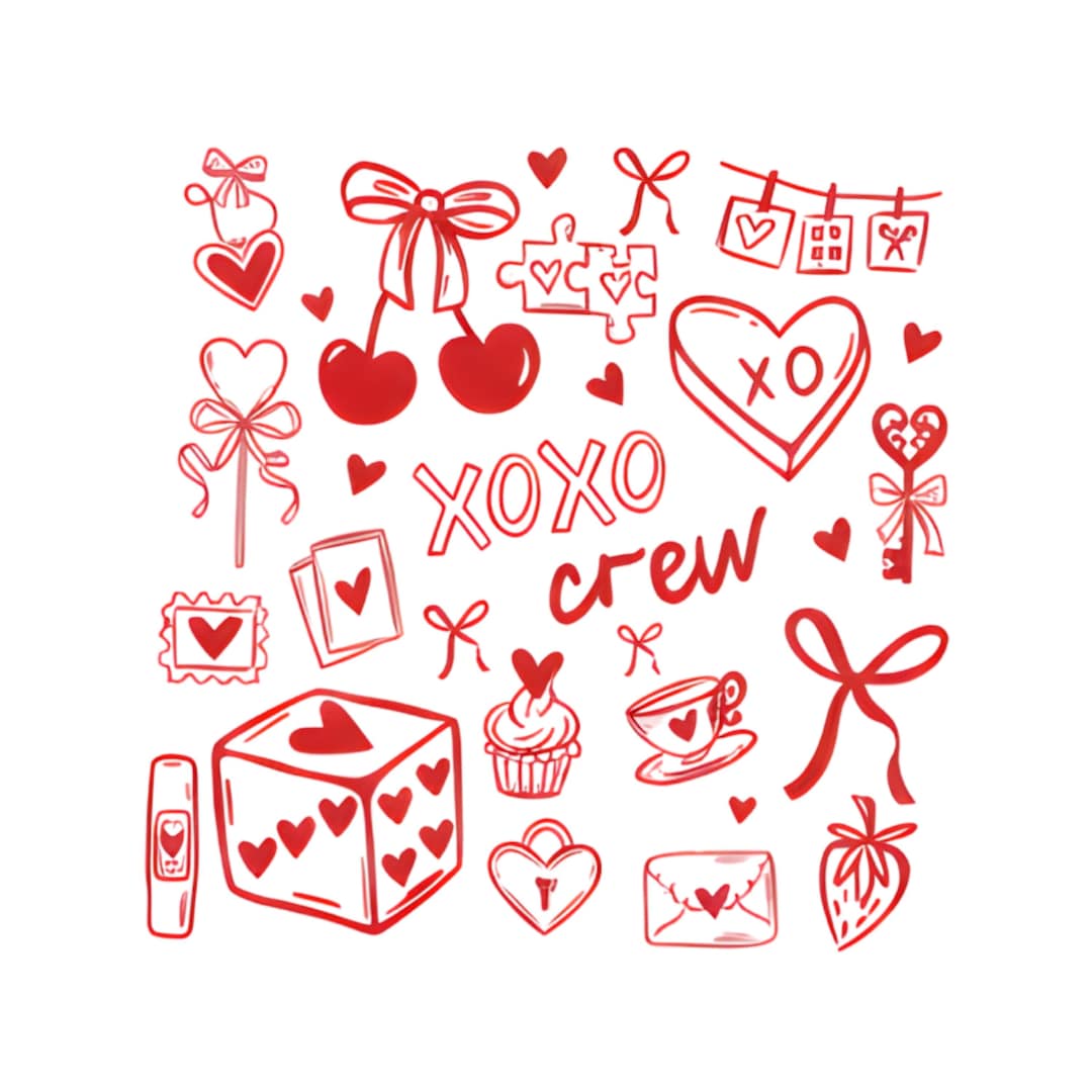 Valentine PNG Bundle, Coquette Aesthetic Doodle, XOXO Crew PNG, Red ...