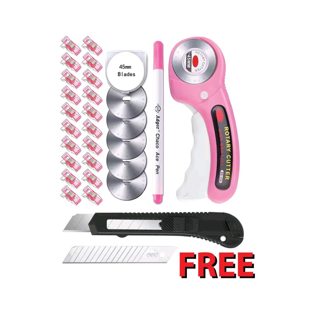 45mm Rotary Cutter (left or Right Hand), 5 Extra Blades, Sewing Clips ...