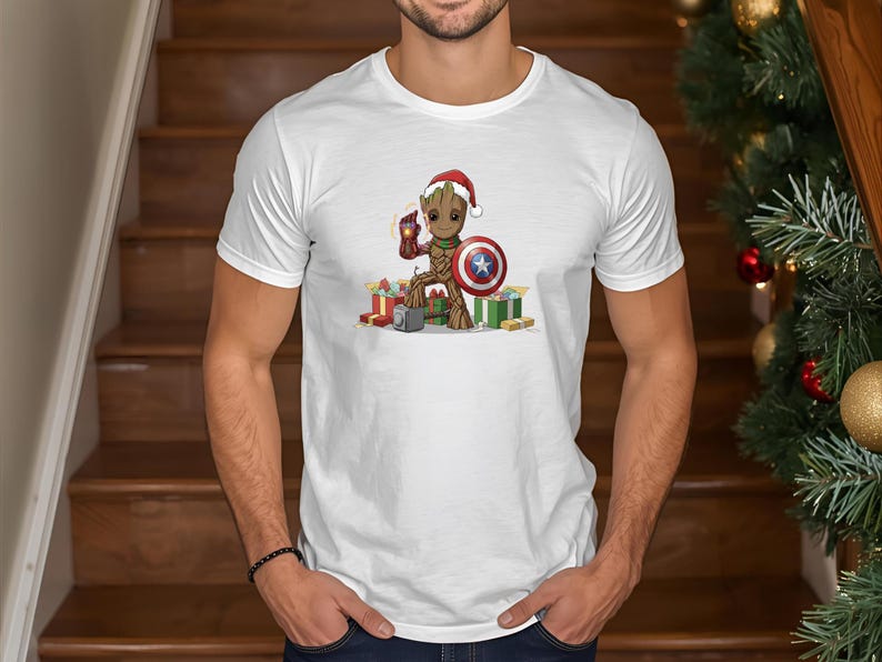 Baby Groot Christmas Tee,funny Marvel Holiday Tee,groot With Infinity ...