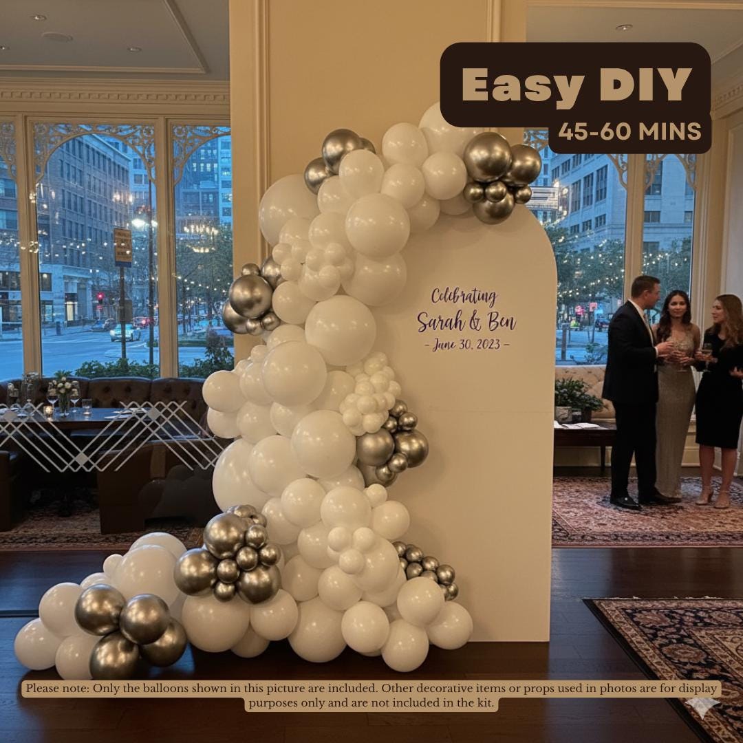 White Silver Balloon Arch Kit | Modern Elegant Garland Decor | 171 PCS ...