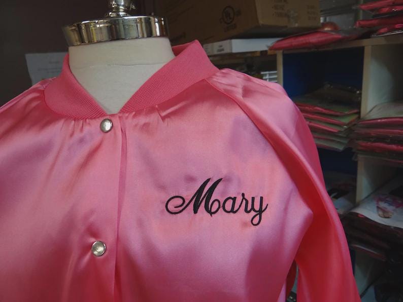 Pink Ladies Satin Jacket - Grease Movie Costume With Embroidered Back ...